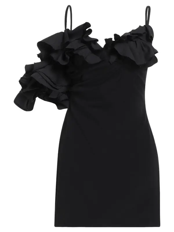 Jacquemus One-shoulder Ruffled Mini Dress - Black