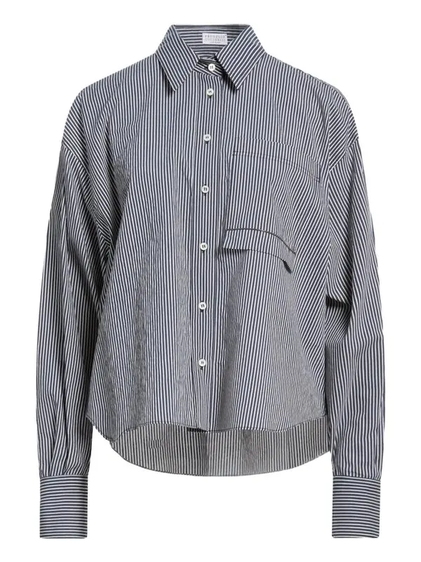 Brunello Cucinelli Striped Poplin Shirt - Blue