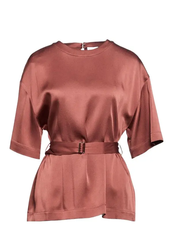 Brunello Cucinelli Belted Crepe Top - Red