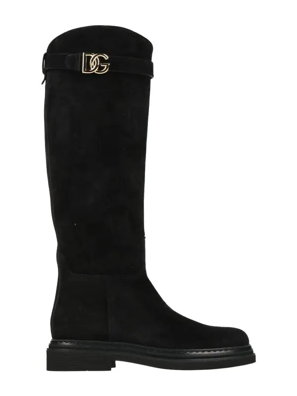 Dolce & Gabbana Knee-high Suede Boots With Detachable Appliqu - Black