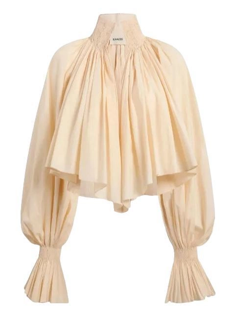 Khaite Durer High Neck Blouse With Gathered Cuffs - Nude