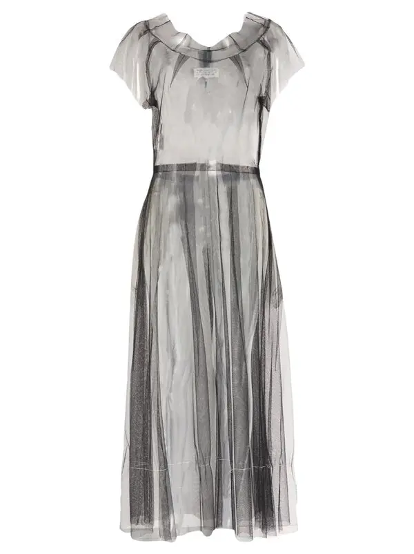 MAISON MARGIELA Pleated Tulle Short Sleeve Dress - Black