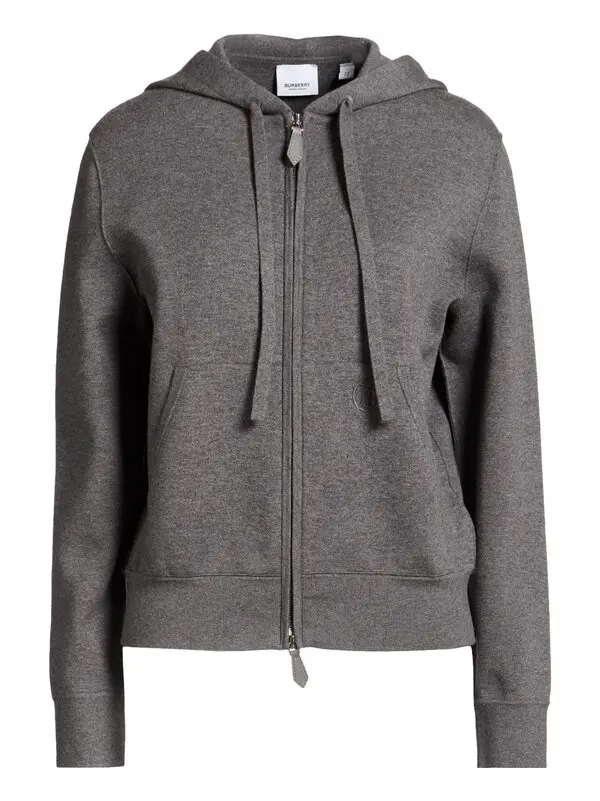 Burberry Lightweight Knit Zip-up Cardigan With Embroidered Logo - Grey