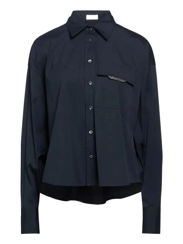 Brunello Cucinelli Solid Color Shirt With Appliqués - Blue