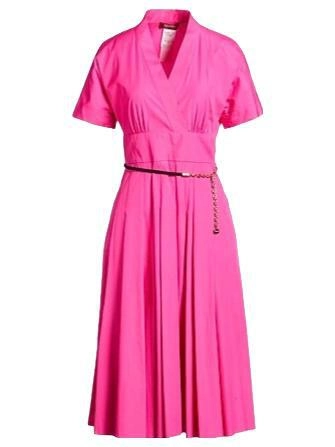 Max Mara Pleated Midi Dress With V-neck And Belt - Fuchsia