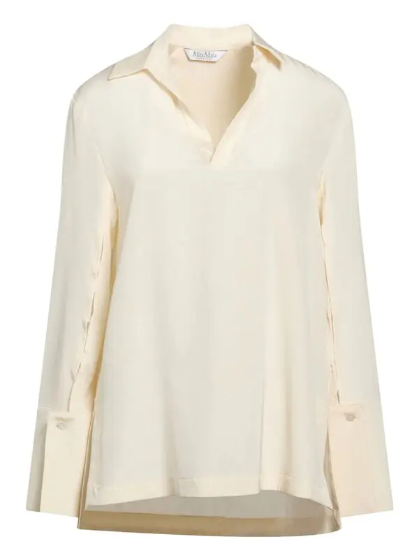 Max Mara Satin Shirt With V-neck And Side Slits - Cream