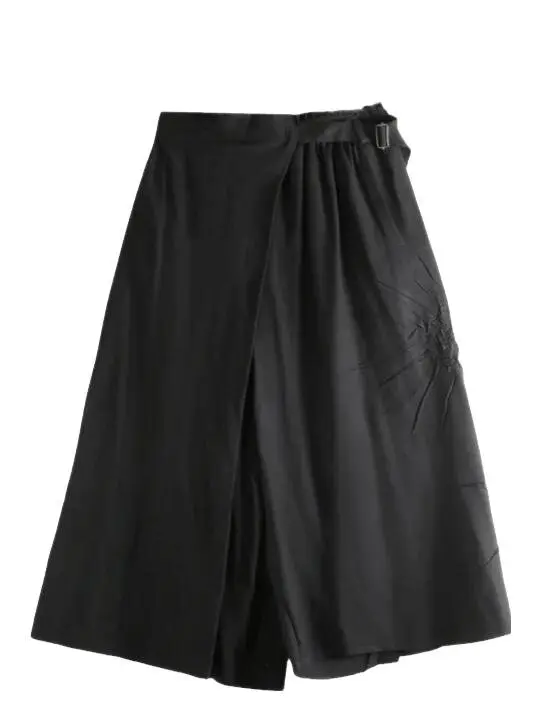 Yohji Yamamoto Wrap-design Sunburst-pleat Skirt - Black