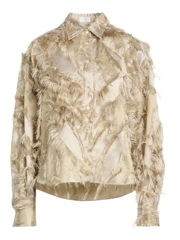 Brunello Cucinelli Jacquard Shirt With Fringes - Green