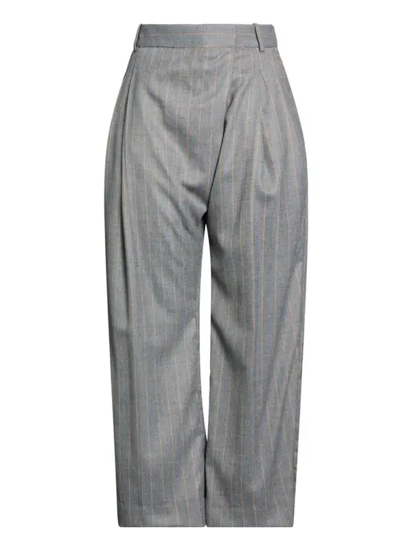 GANNI Wide Leg Striped Trousers - Gray