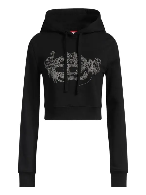 DIESEL® Embroidered Hooded Cropped Sweatshirt - Black