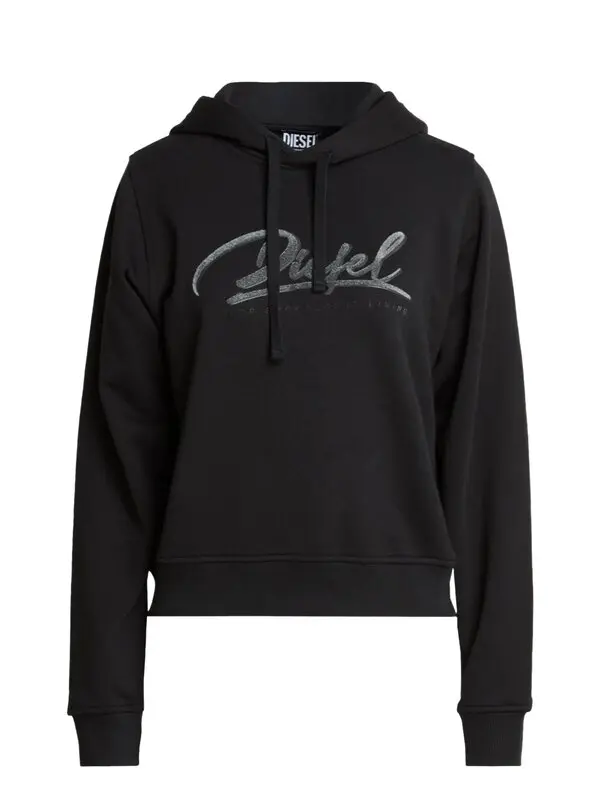 DIESEL® Hooded Sweatshirt With Shiny Logo Detail - Black
