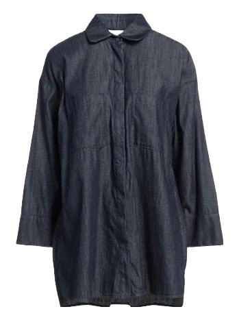 Max Mara Plain Color Long Sleeve Shirt With Peter Pan Collar - Blue