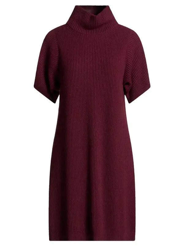 Brunello Cucinelli Ribbed Knit Turtleneck Midi Dress - Brown
