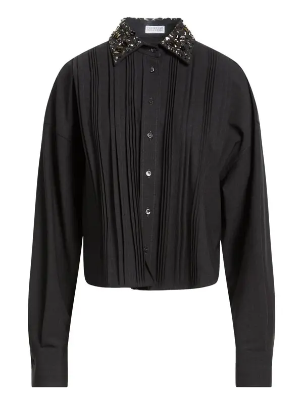 Brunello Cucinelli Crystal Embellished Pleated Shirt - Black