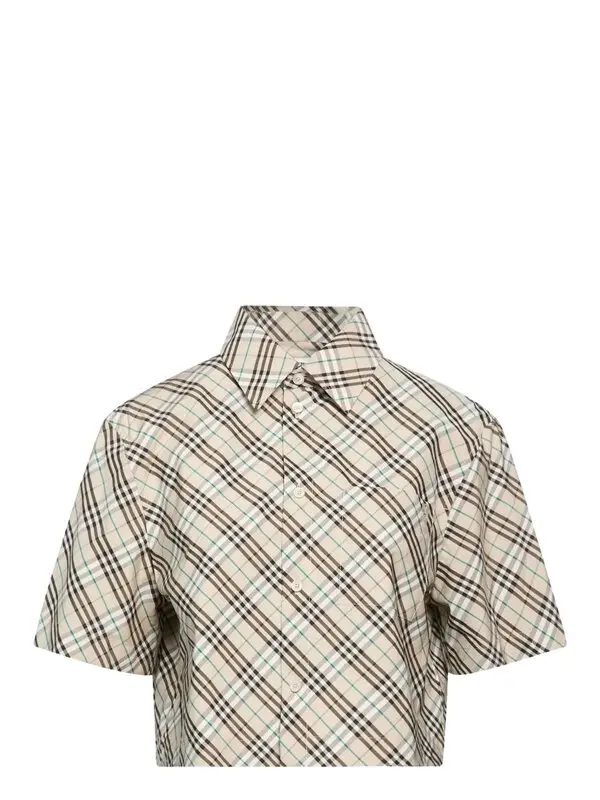 Burberry Short-sleeve Checkered Poplin Shirt With Embroidered Logo - No