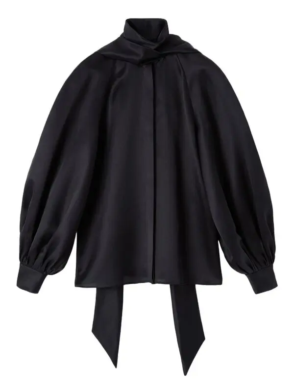 Loro Piana Lydie Silk Satin Shirt With Scarf Detail - Black