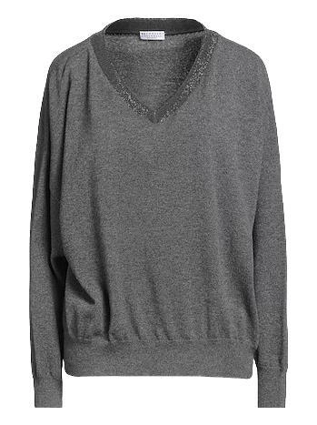 Brunello Cucinelli Lightweight Cashmere Knit V-neck Sweater With Sequins - Grey