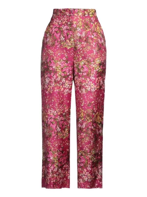 Max Mara Floral Satin Straight-leg Trousers - Fuchsia