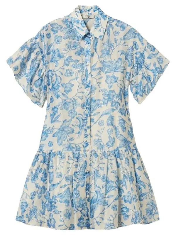 TWINSET Floral Print Shirt Dress With Flared Hem - Blue