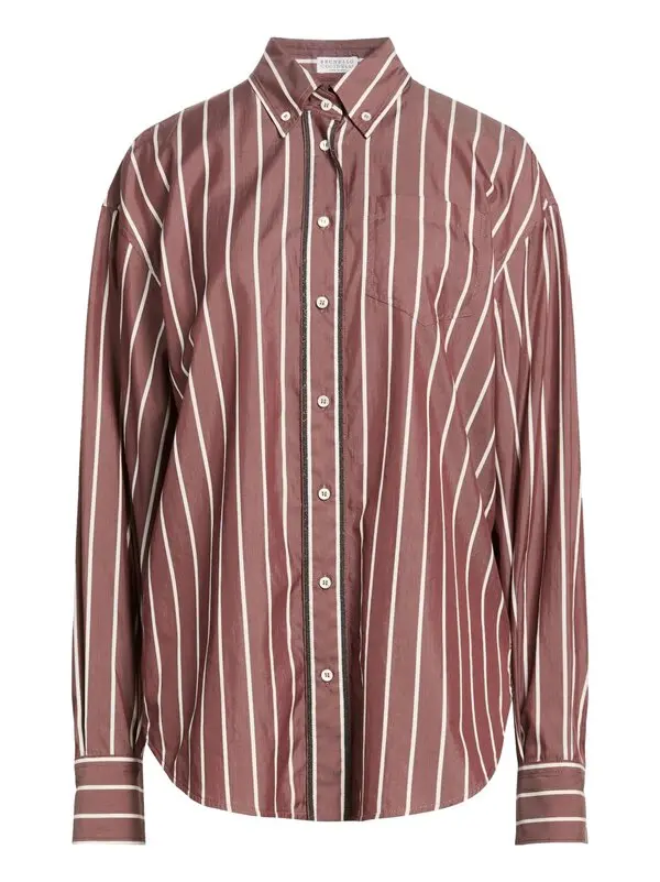 Brunello Cucinelli Striped Poplin Shirt - Brown