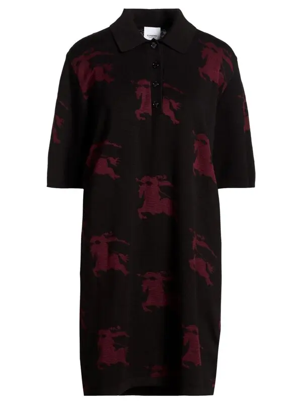 Burberry Knitted Polo Dress With Logo Print - Black