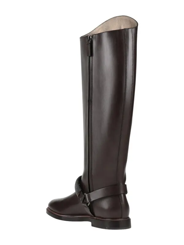 Brunello Cucinelli Leather Zip Up Boots - Dark Brown