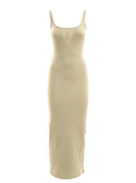 MARINE SERRE Crescent Moon-embroidered Ribbed Midi Dress - Nude