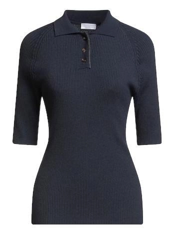 Brunello Cucinelli Solid Knit Polo With Appliqués - Blue