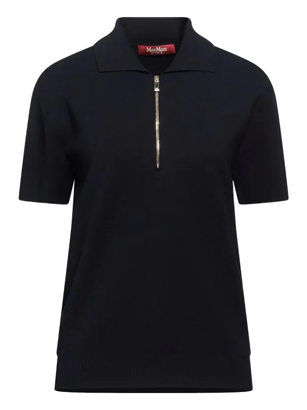 Max Mara Solid Lightweight Short Sleeve Knit Top - Blue