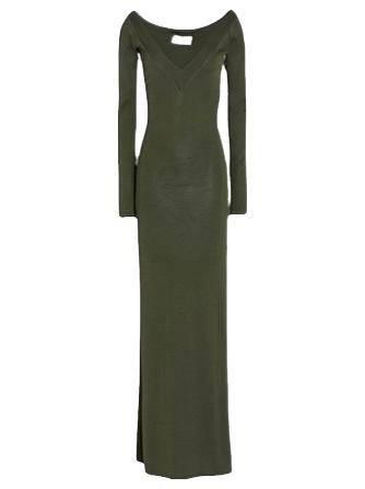 Saint Laurent Long Sleeve V-neck Maxi Dress - Green