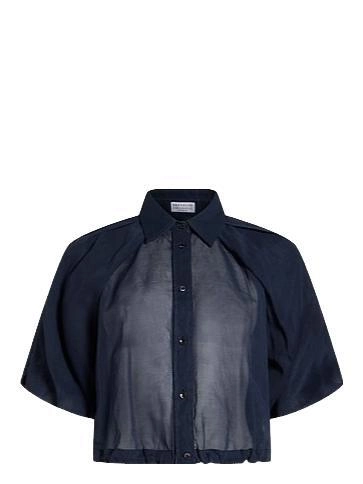 Brunello Cucinelli Cropped Shirt With Appliqués - Blue