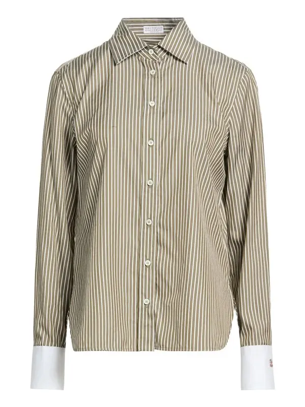 Brunello Cucinelli Striped Poplin Shirt With Classic Collar - Nude