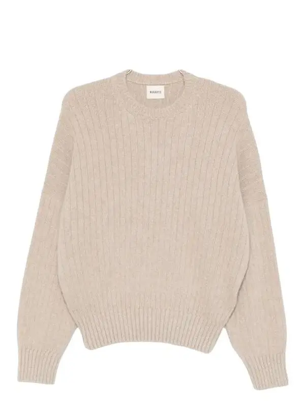 Khaite Ribbed Knit Round Neck Long Sleeve Sweater - Nude