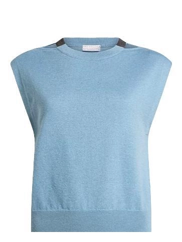 Brunello Cucinelli Sleeveless Knit Top With Appliqués - Blue