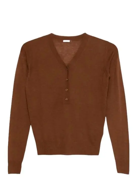 JOSEPH V-neck Fine Knit Buttoned Sweater - Brown