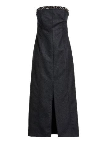 Brunello Cucinelli Sleeveless Off-the-shoulder Flannel Dress With Crystal Embellishments - Black