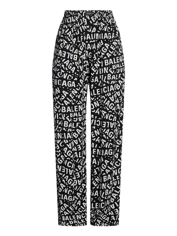 Balenciaga Logo-print Twill Wide-leg Trousers - Black