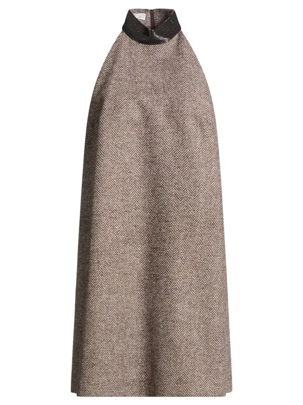 Brunello Cucinelli Sleeveless Wool Dress With Boning - Brown