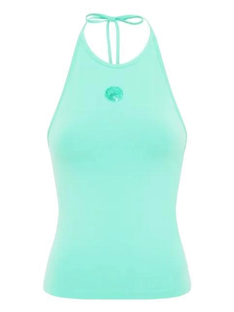 MARINE SERRE Halter Neck Top With Beaded Logo - Green