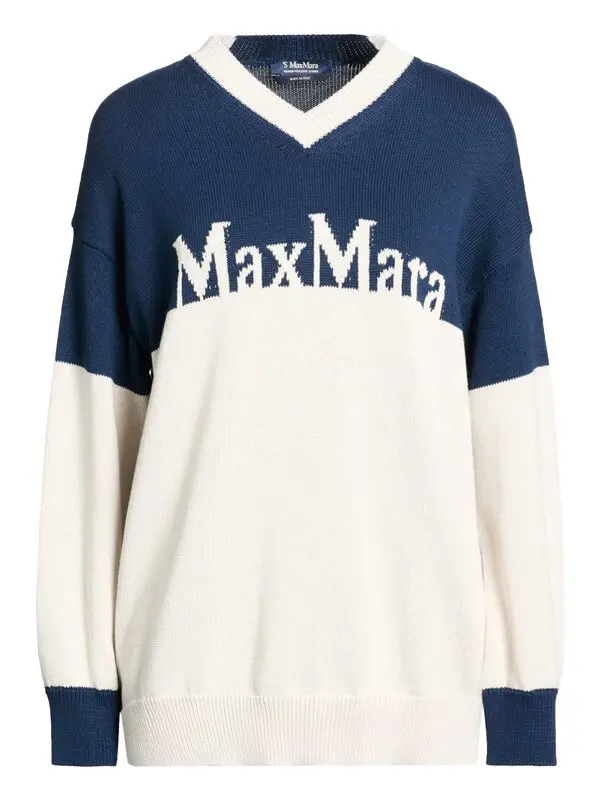 Max Mara Color Block V-neck Pullover - Blue
