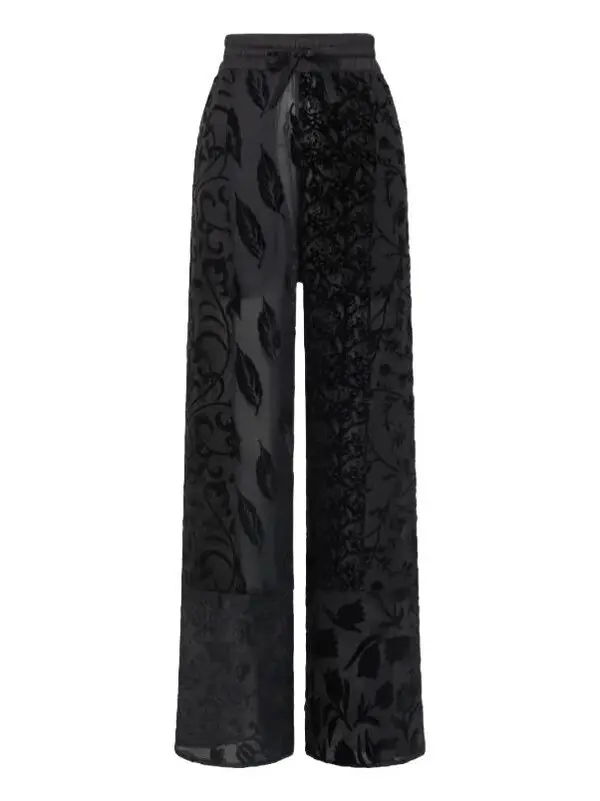 MARINE SERRE Floral Velvet Paneled Drawstring Trousers - Black
