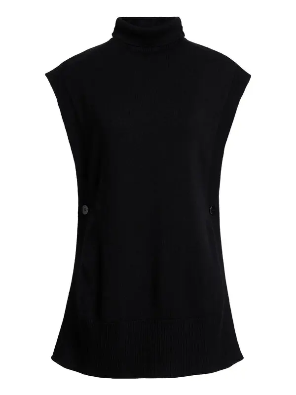 Max Mara Wool Knit Sleeveless Turtleneck With Button Detail - Black