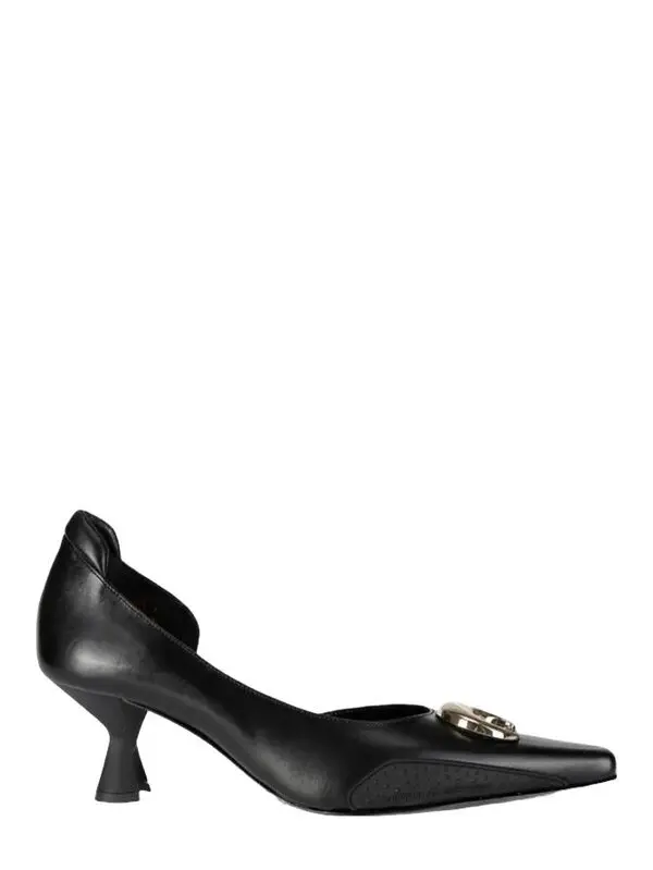 MARINE SERRE Logo Plaque Pointed Toe Pumps - Black