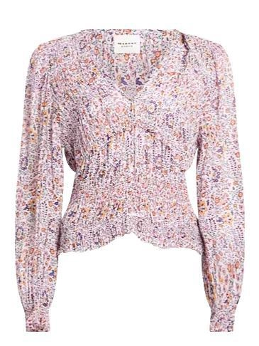 Isabel Marant Étoile Floral Print Crepe Long Sleeve V-neck Top - Pink