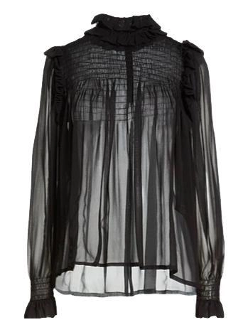 Saint Laurent Chiffon Top With Appliqués And Ruffles - Black