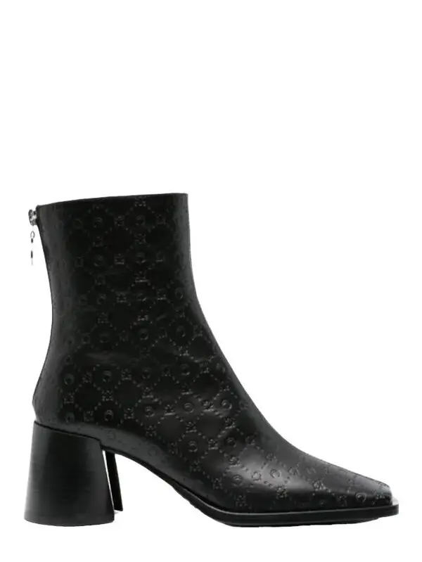 MARINE SERRE Monogram-embossed Square Toe Ankle Boots - Black