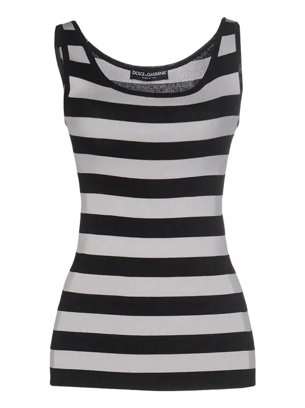 Dolce & Gabbana Striped Sleeveless Knit Top - Black