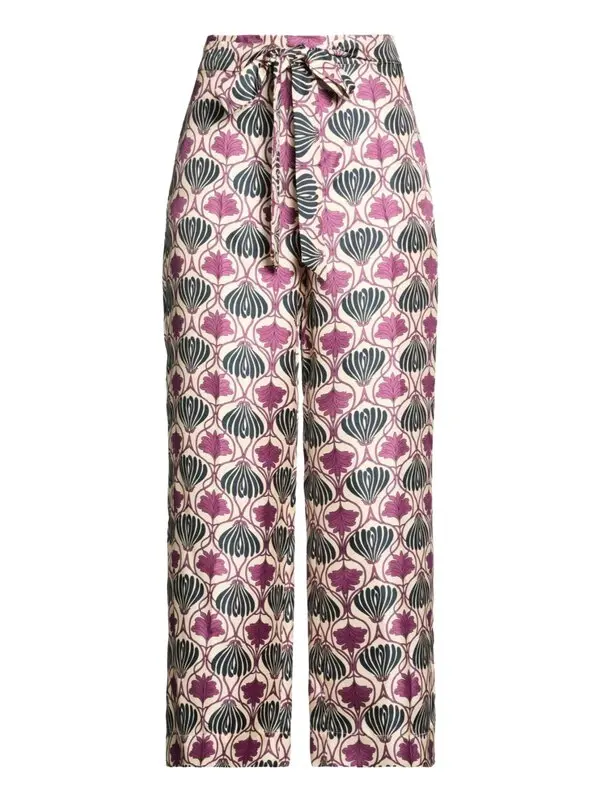 Max Mara Printed Floral Twill Satin Trousers - Purple