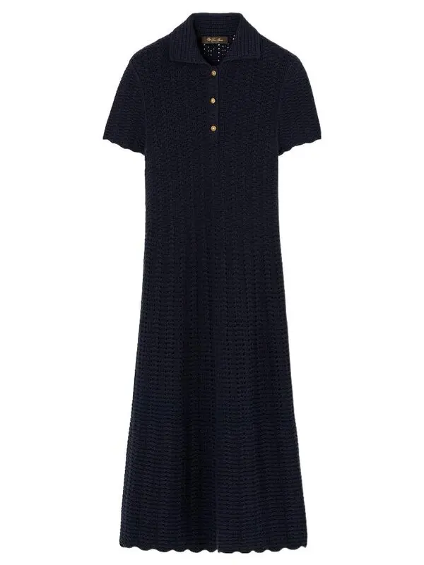 Loro Piana Arola Knit Dress With Shirt Collar - Navy