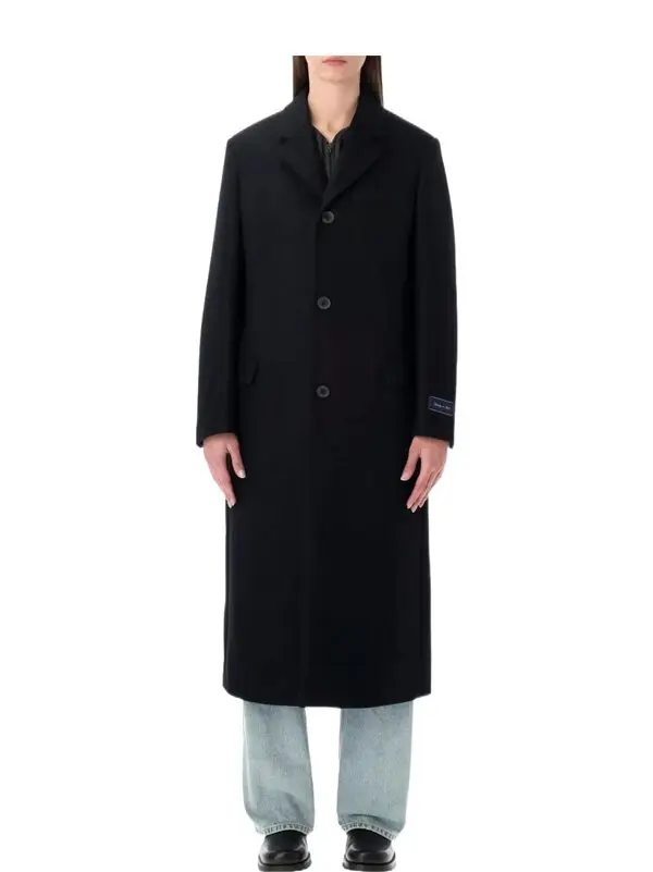 SPORTY  RICH Classic Logo Wool Coat - Black